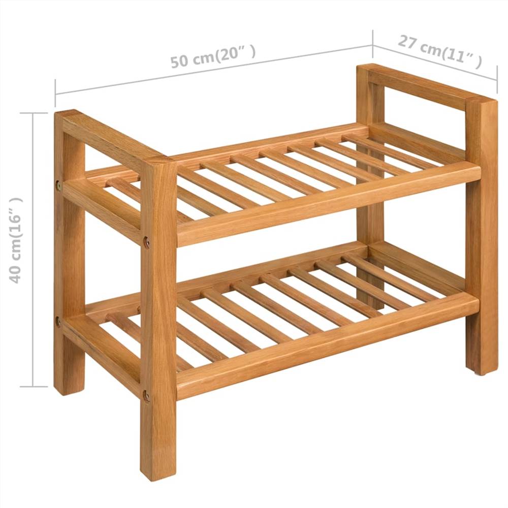 Shoe Rack with 2 Shelves 49.5x27x40 cm Solid Oak Wood