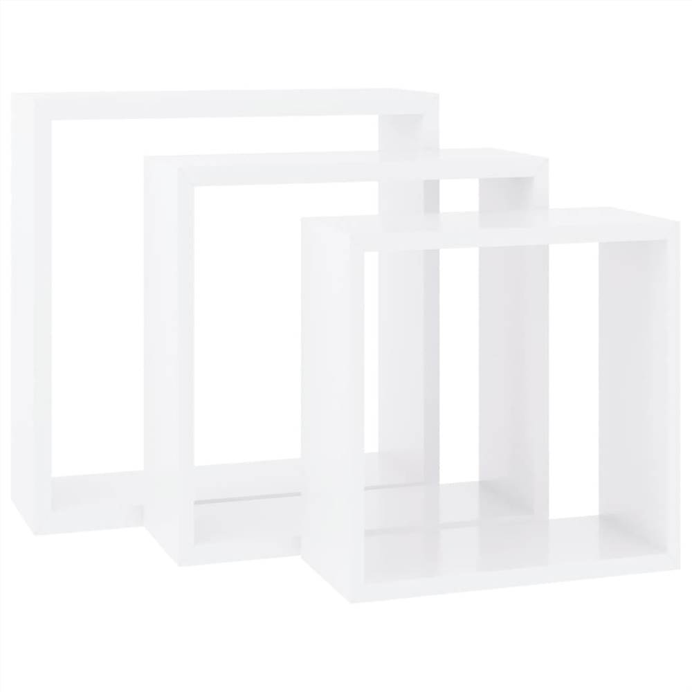 Wall Cube Shelves 3 pcs White MDF