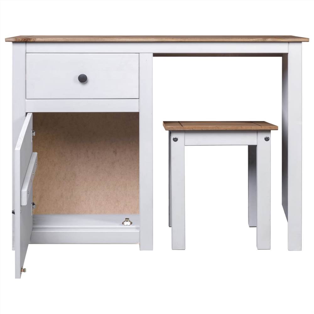 2 Piece Dressing Table Set White Solid Pine Wood Panama Range