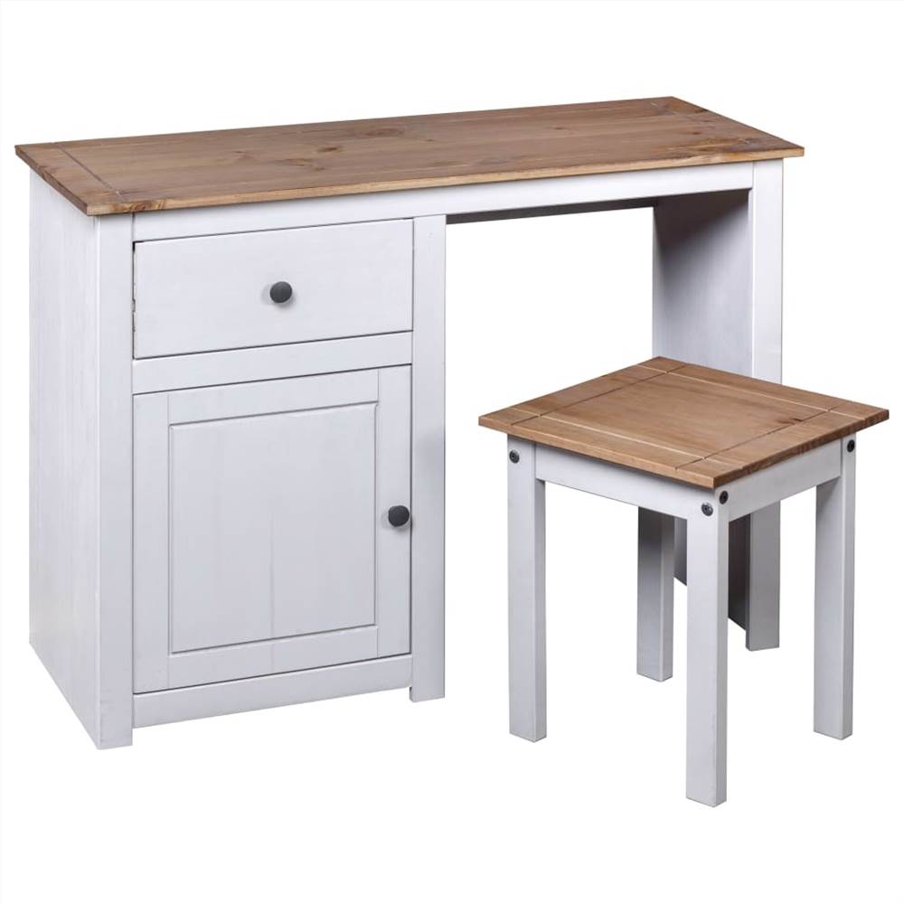 2 Piece Dressing Table Set White Solid Pine Wood Panama Range