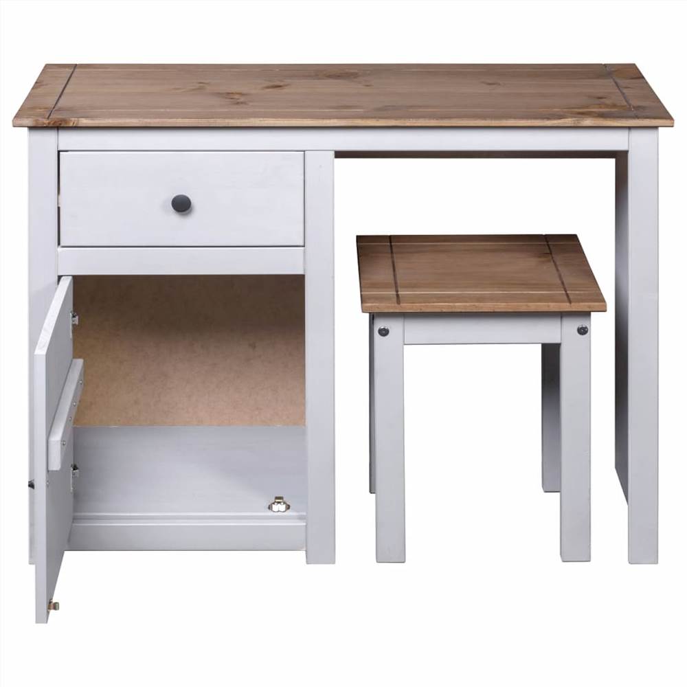 2 Piece Dressing Table Set White Solid Pine Wood Panama Range