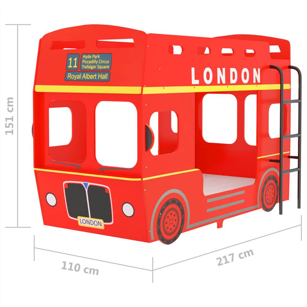 Bunk Bed London Bus Red MDF 90x200 cm
