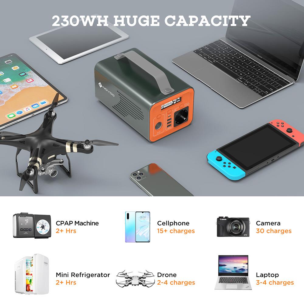 NOVOO 230Wh/62400mAh Solar Generator Portable Power Station Orange