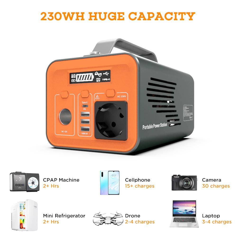 NOVOO 230Wh/62400mAh Solar Generator Portable Power Station Orange
