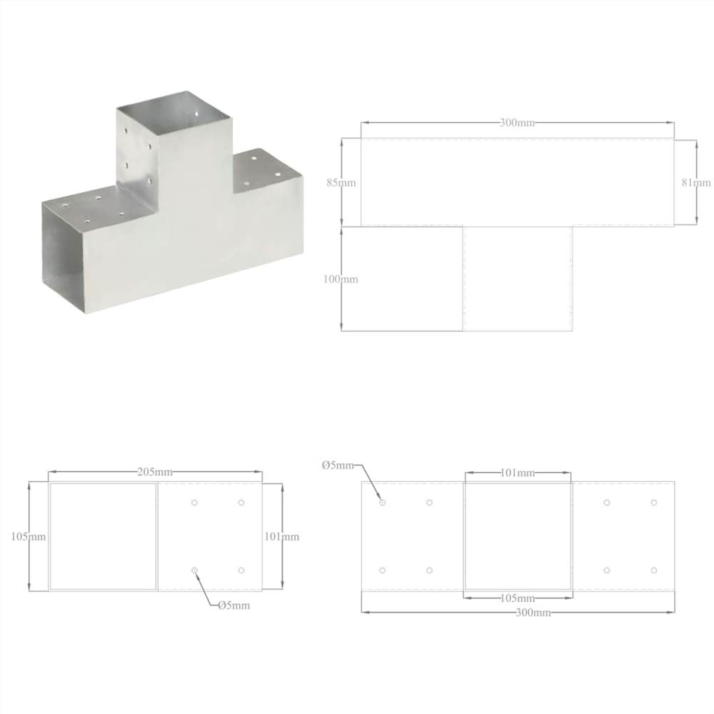 Post Connector T Shape Galvanised Metal 101x101 mm