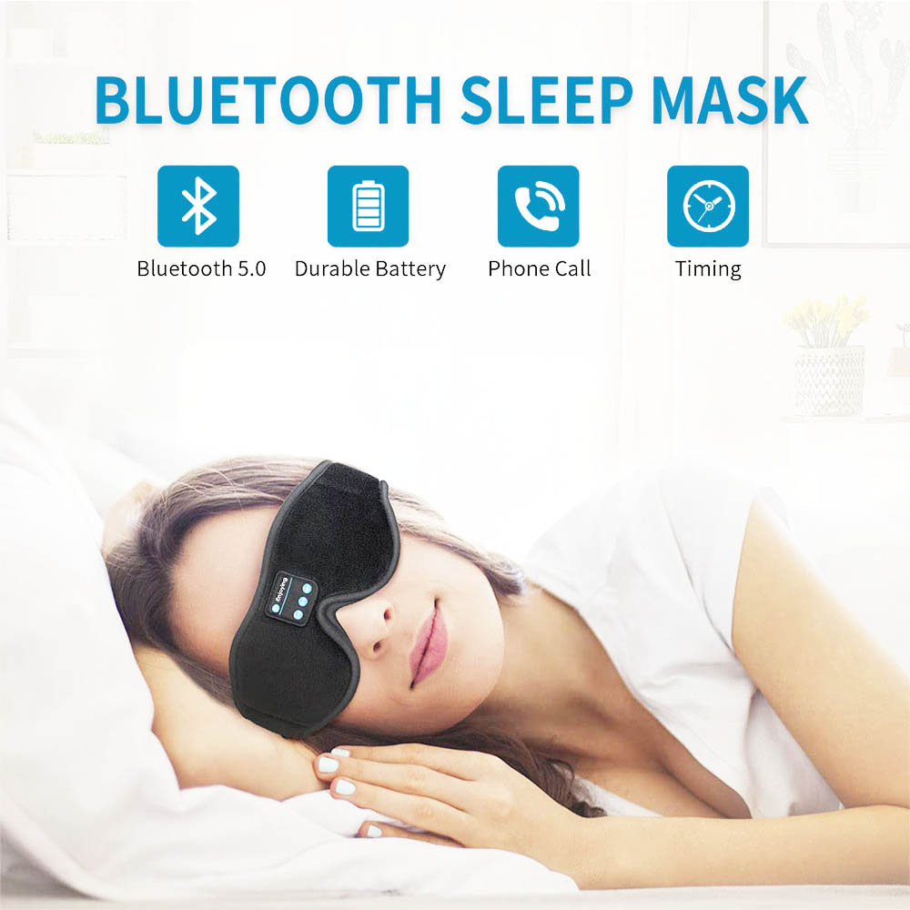 3D Wireless Bluetooth Music Eye Mask Sleep with Stereo - Black