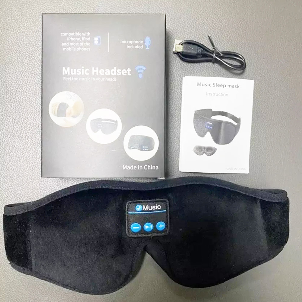 3D Wireless Bluetooth Music Eye Mask Sleep with Stereo - Black