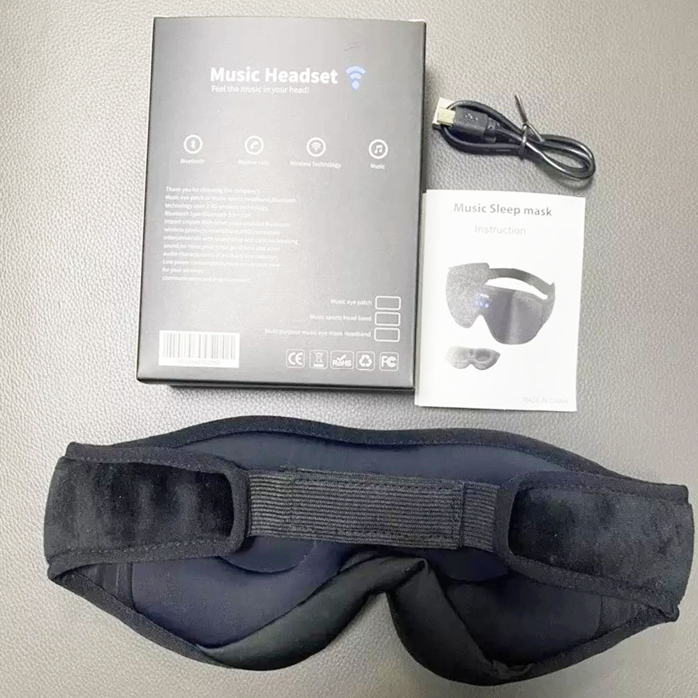 3D Wireless Bluetooth Music Eye Mask Sleep with Stereo - Black