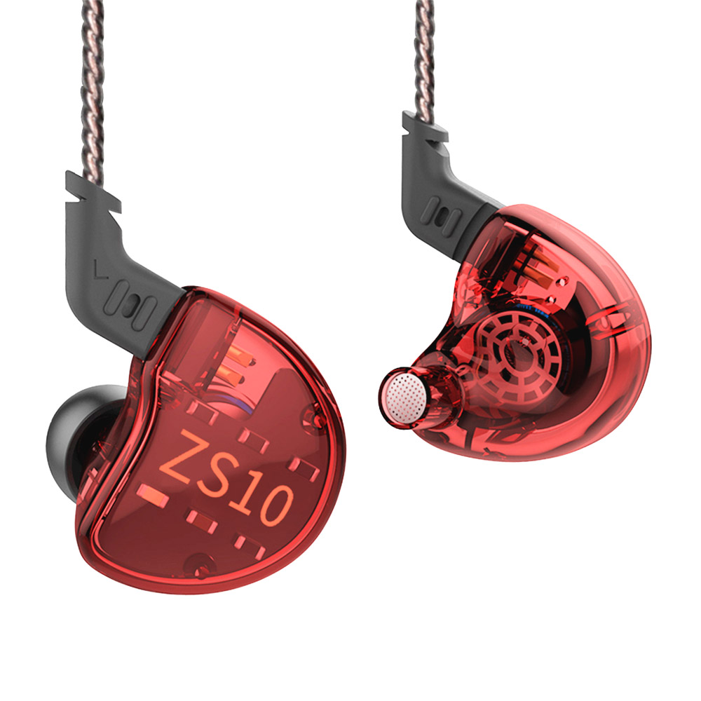 KZ ZS10 Wired Earphone 4BA+1DD Hybrid Technology with Mic Red