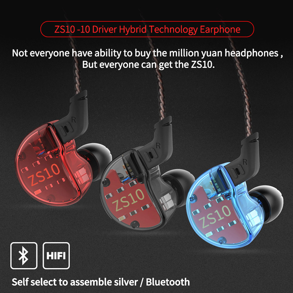 KZ ZS10 Wired Earphone 4BA+1DD Hybrid Technology with Mic Red