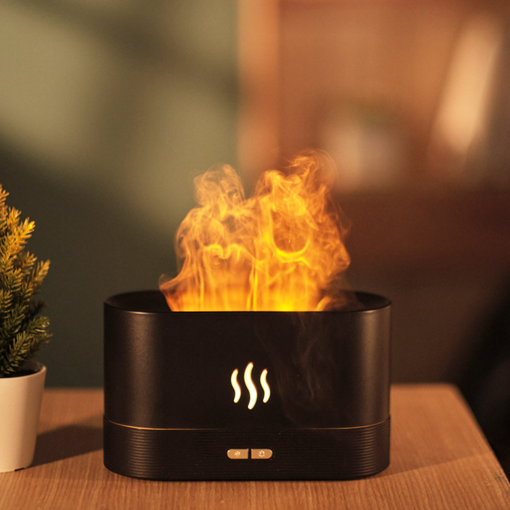 Aromatherapy Diffuser Simulation Flame Mist Humidifier Black