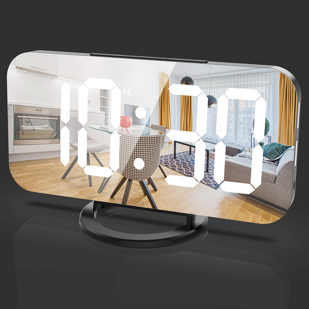 Digital LED Clock Large Display 3 Levels Brightness Black