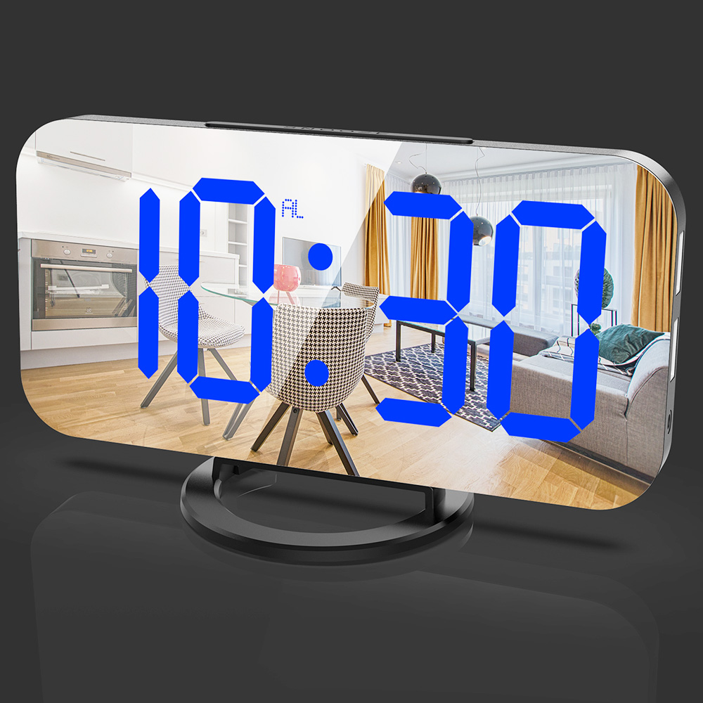 Digital LED Clock Large Display 3 Levels Brightness Blue