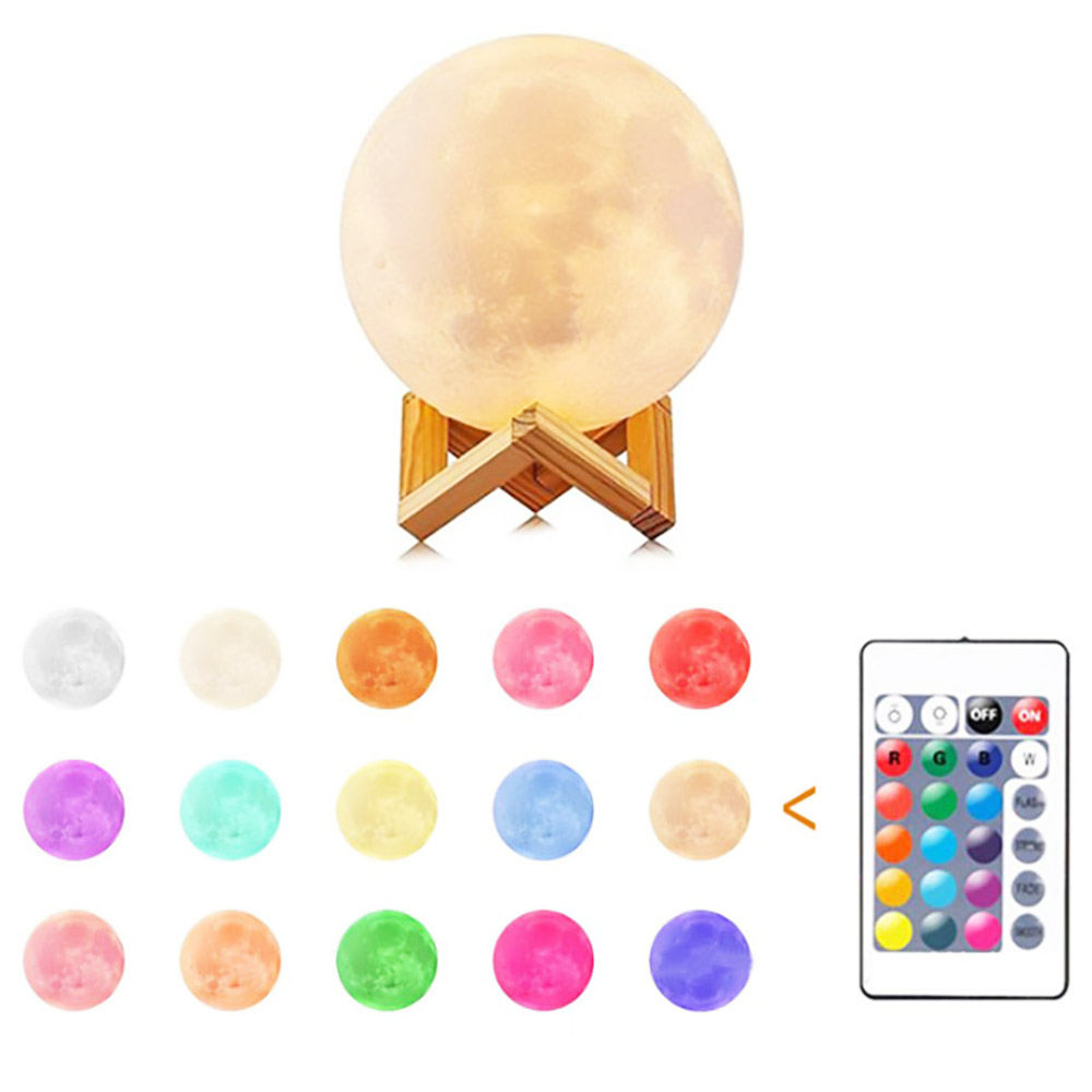 LED Moon Lamp with Remote Control Dimmable Brightness 16 Main Colors
