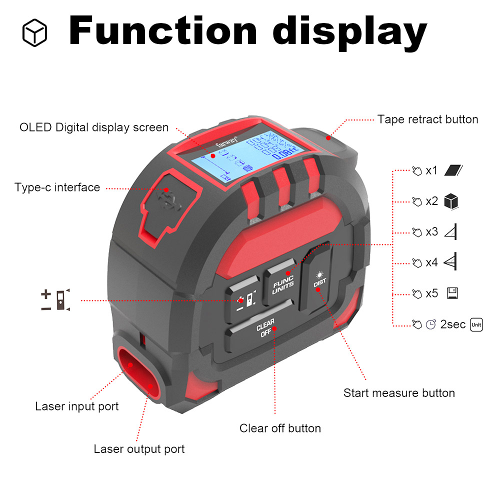 Farway 2 in1 Digital Laser Tape Measure