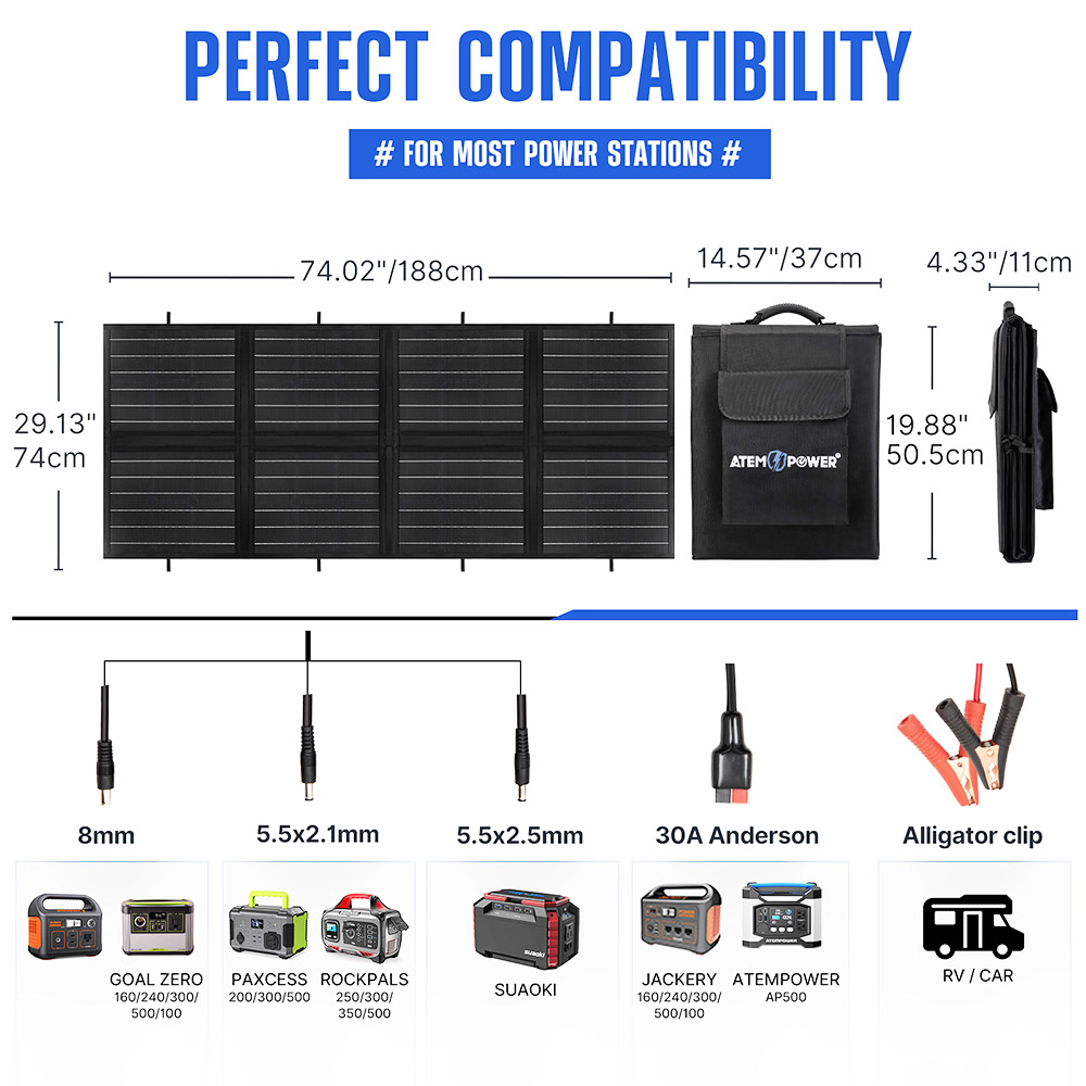 ATEM POWER 200W Portable Monocrystalline Solar Panel
