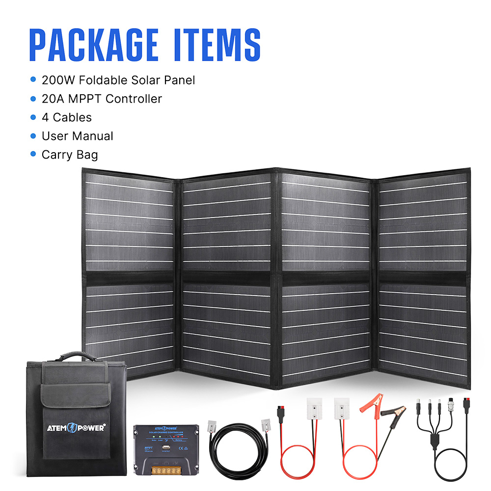 ATEM POWER 200W Portable Monocrystalline Solar Panel