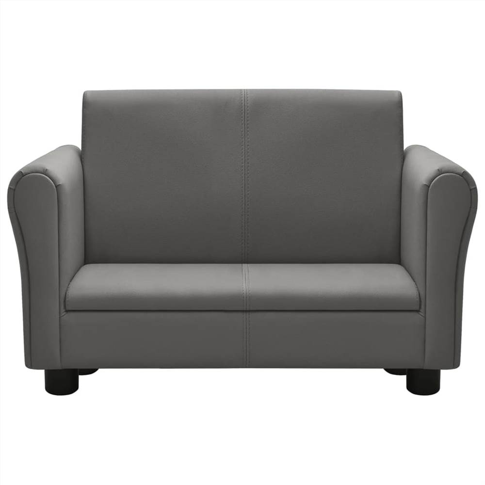 Children Sofa with Stool Grey Faux Leather