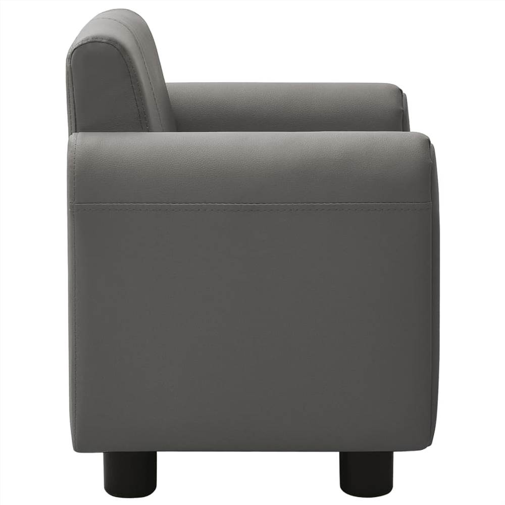 Children Sofa with Stool Grey Faux Leather