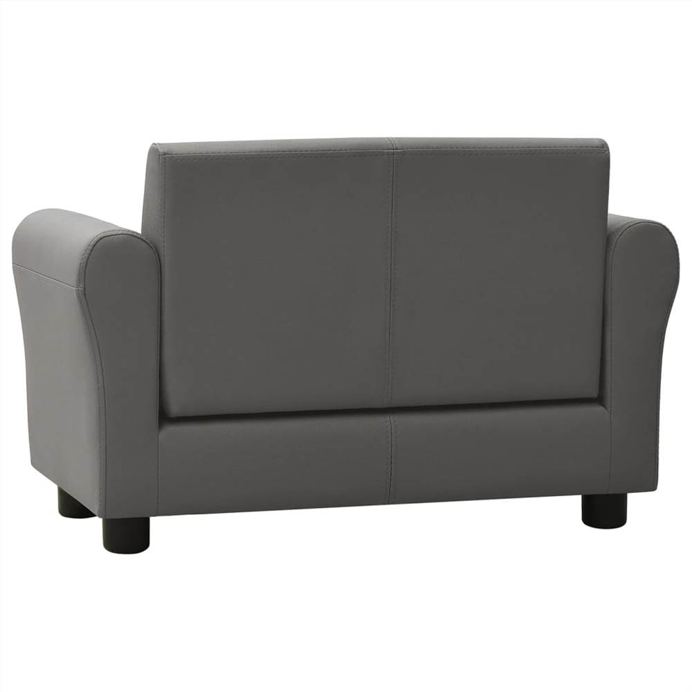 Children Sofa with Stool Grey Faux Leather