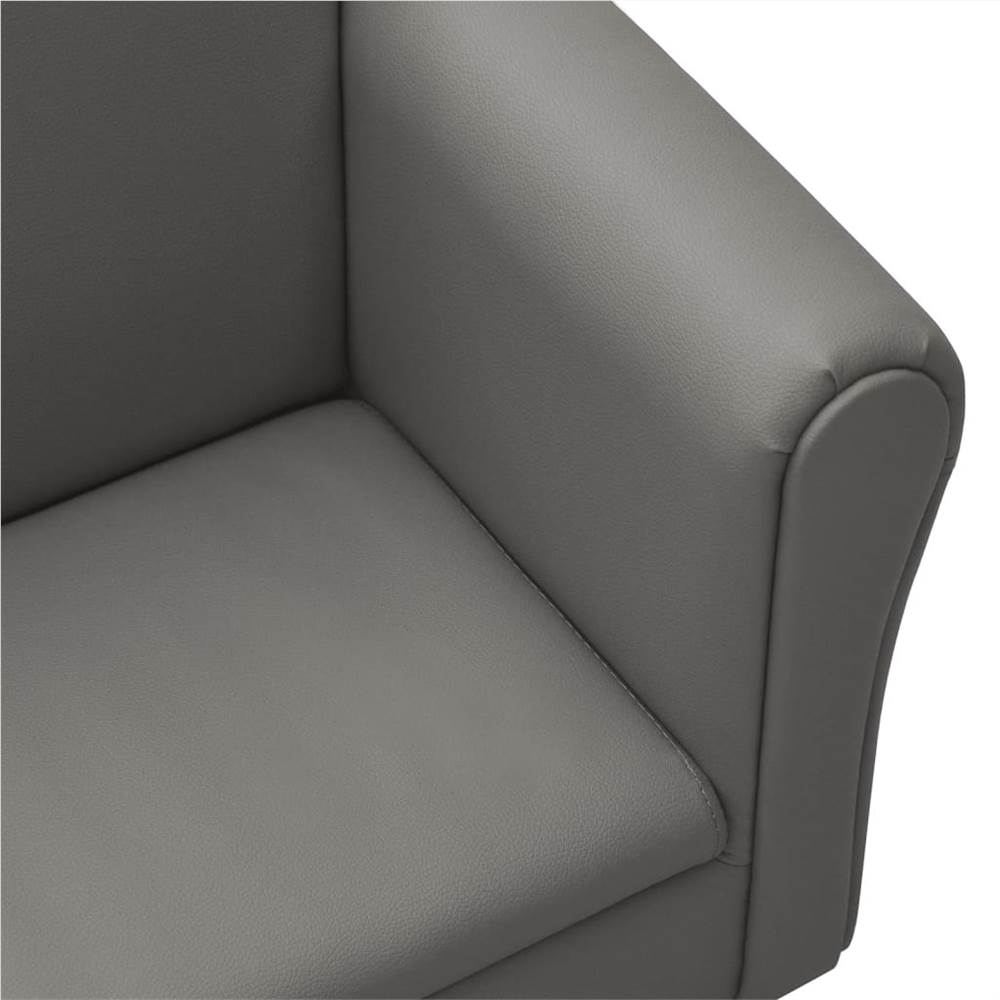 Children Sofa with Stool Grey Faux Leather
