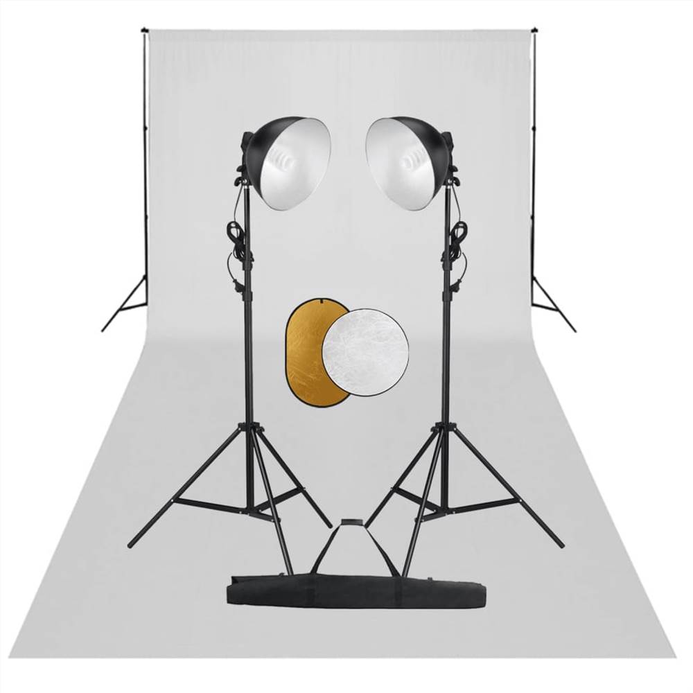 Photo Studio Kit with Lights. Backdrop and Reflector