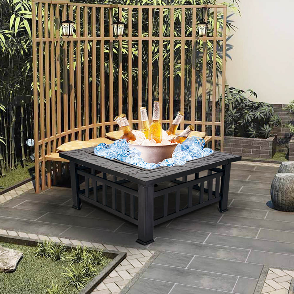 Fire Pit with Grill Grate Fire Bowl with Spark Guard Pit for BBQ Black