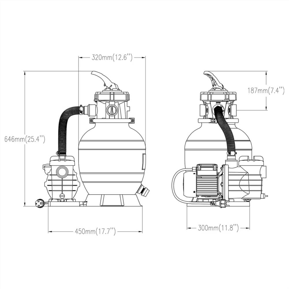 Pool Sand Filter with 6-Way Valve Black
