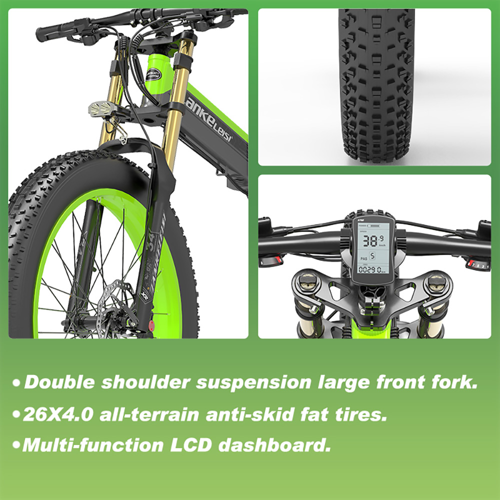 LANKELEISI T750 Plus Big Fork Electric Bike 17.5Ah Battery Green