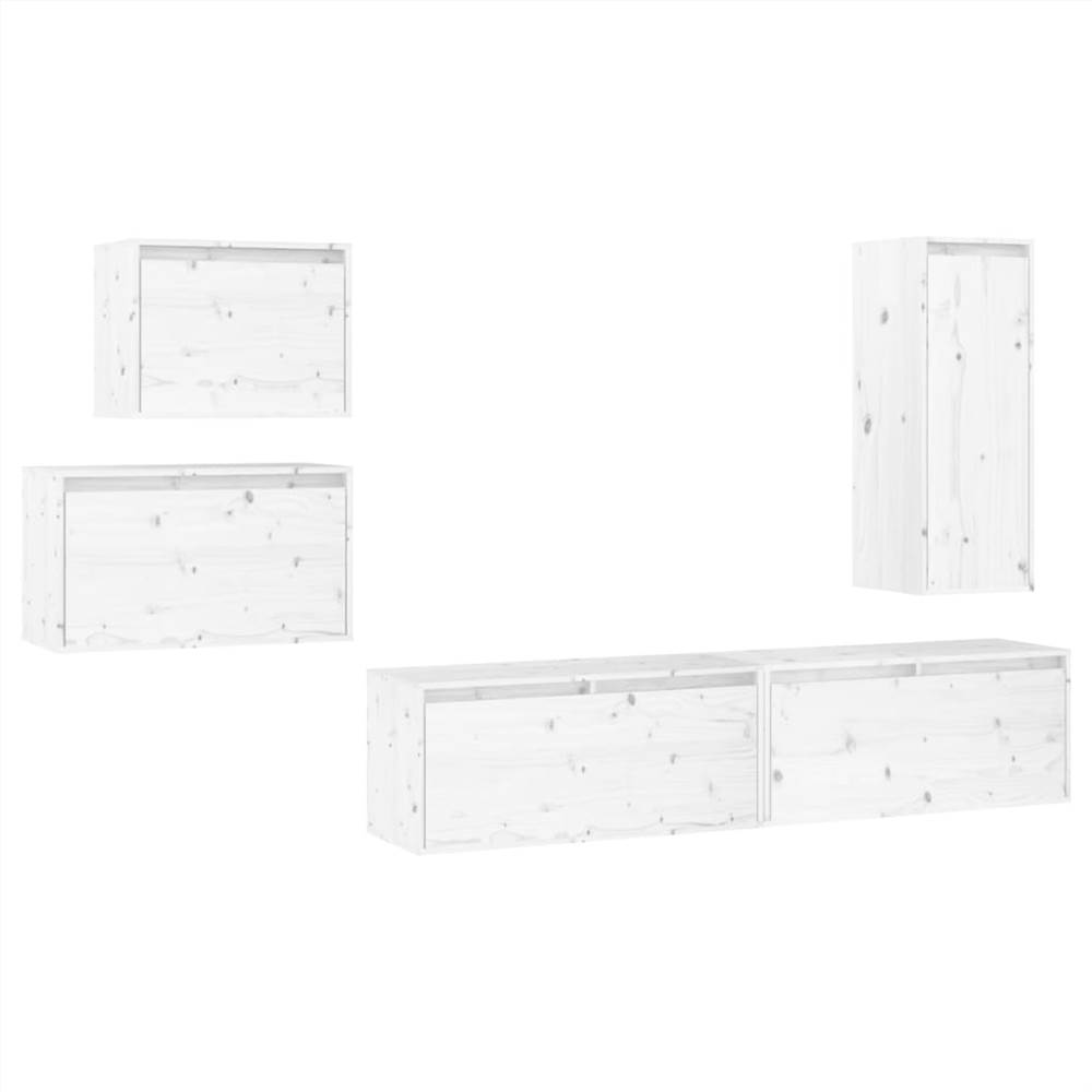 TV Cabinets 5 pcs White Solid Wood Pine