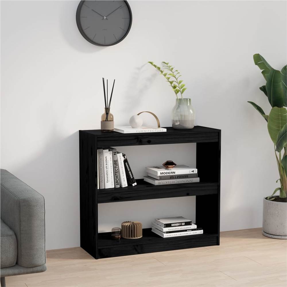 Book Cabinet/Room Divider Black 80x30x71.5 cm Solid Wood Pine