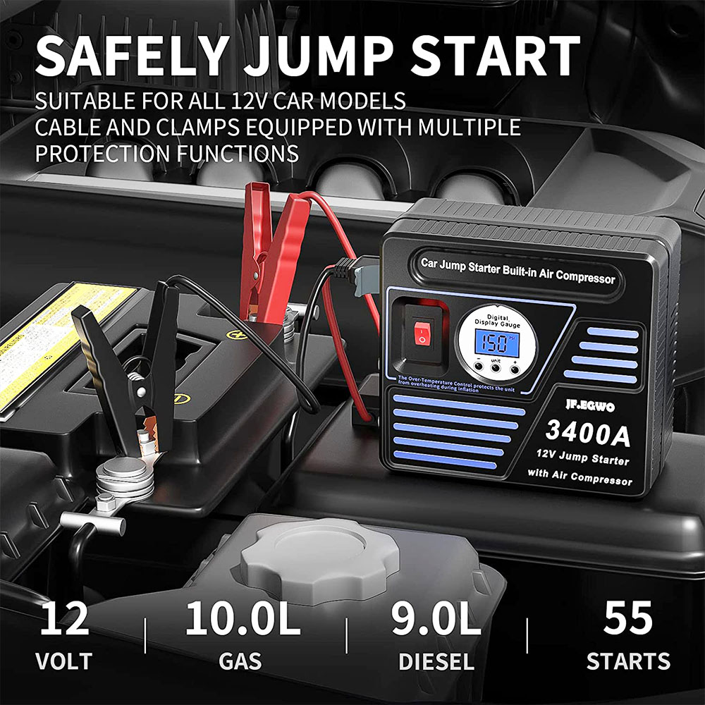 JF.EGWO 3400Amp Car Jump Starter with Air Compressor UK Plug