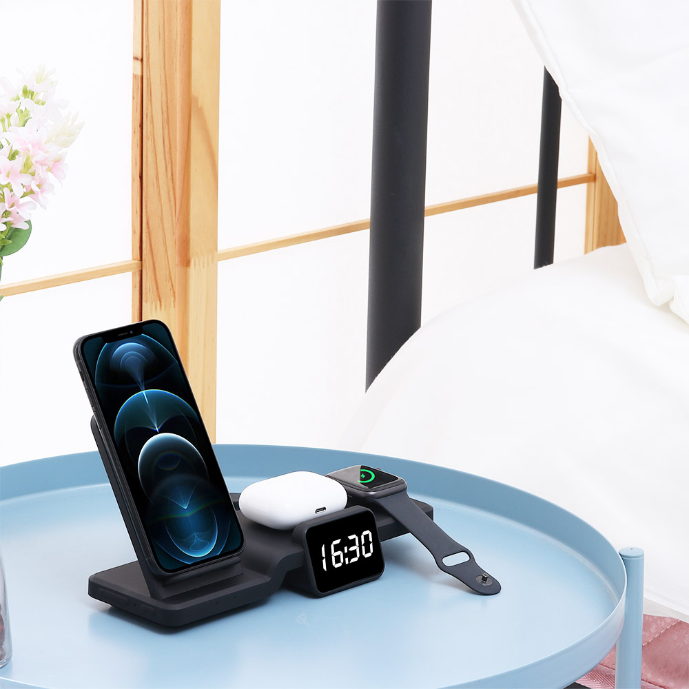 C100 Multifunctional 3-in-1 15W Wireless Charger with Clock