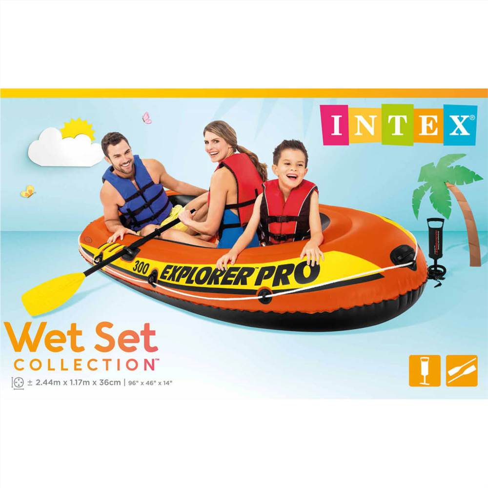 Intex Explorer Pro 300 Set Inflatable Boat with Oars and Pump 58358NP