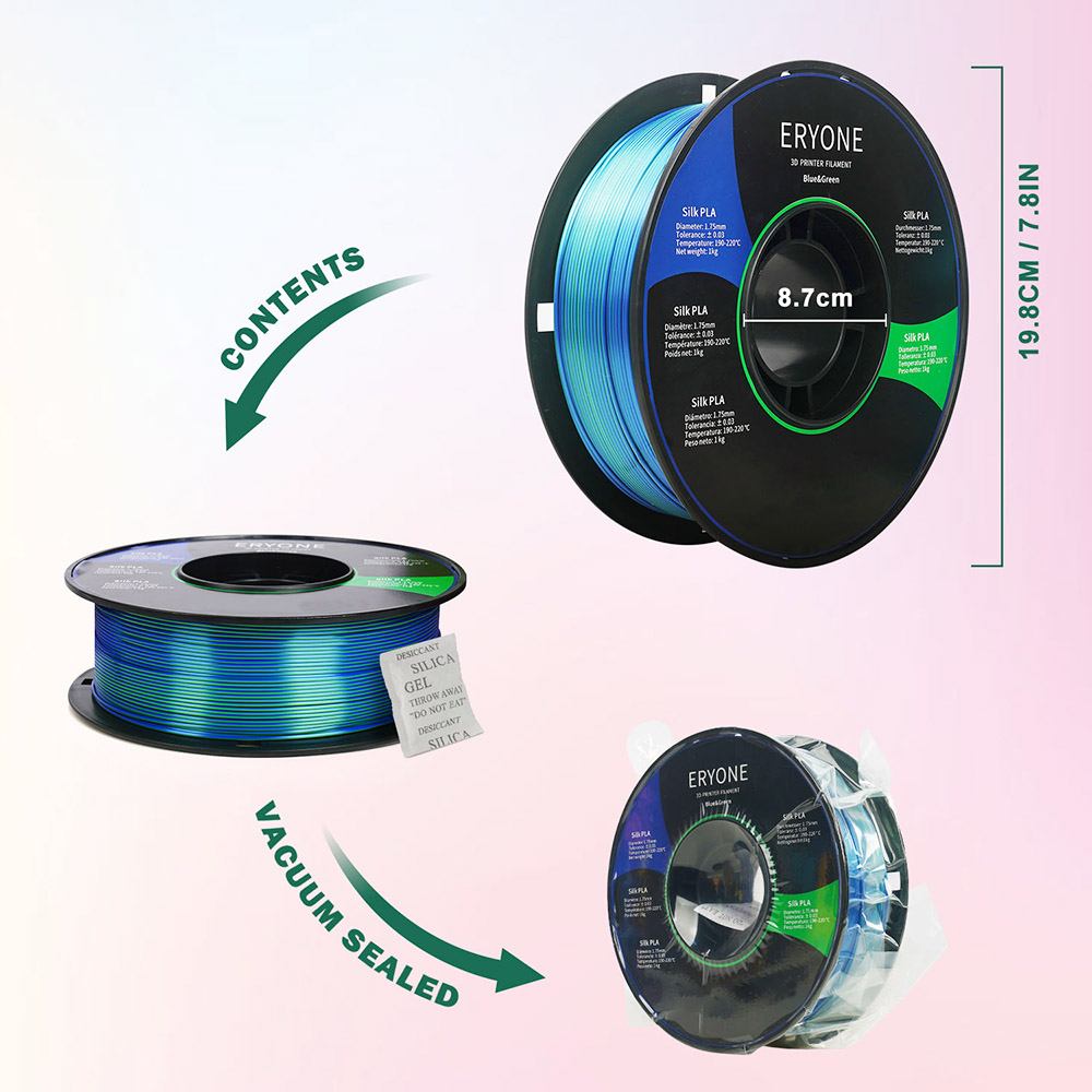 ERYONE Dual Color Silk PLA Filament Blue and Green