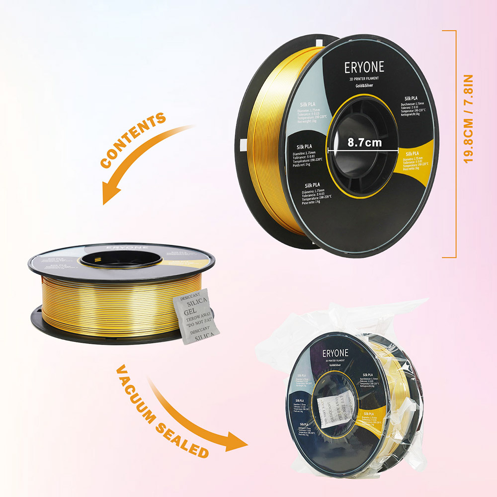 ERYONE Dual Color Silk PLA Filament Gold and Grey