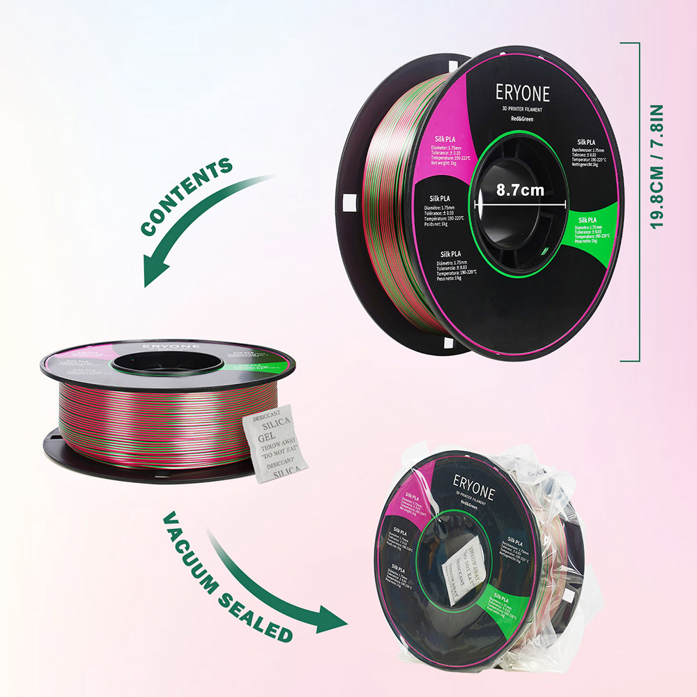 ERYONE Dual Color Silk PLA Filament 1kg Red and Green | Europe