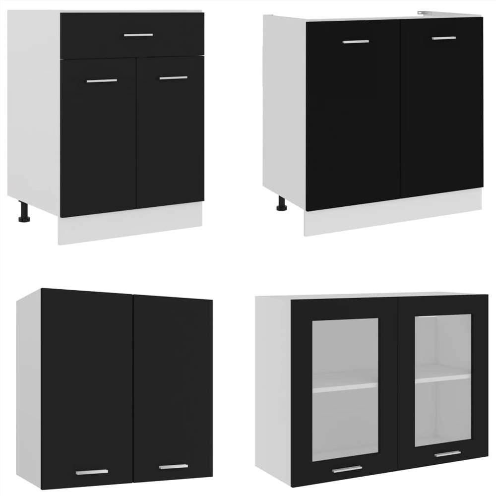 4 Piece Kitchen Cabinet Set with Worktop Black Chipboard