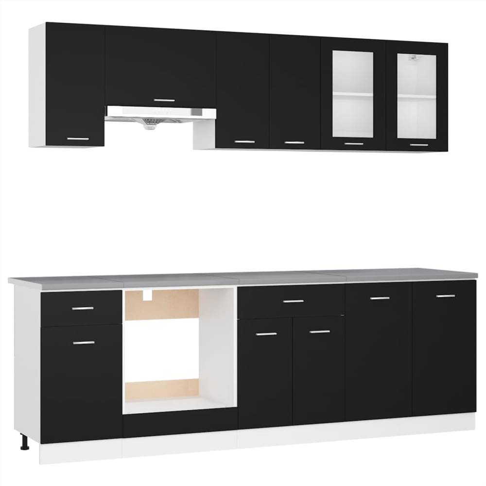 8 Piece Kitchen Cabinet Set with Worktop Black Chipboard
