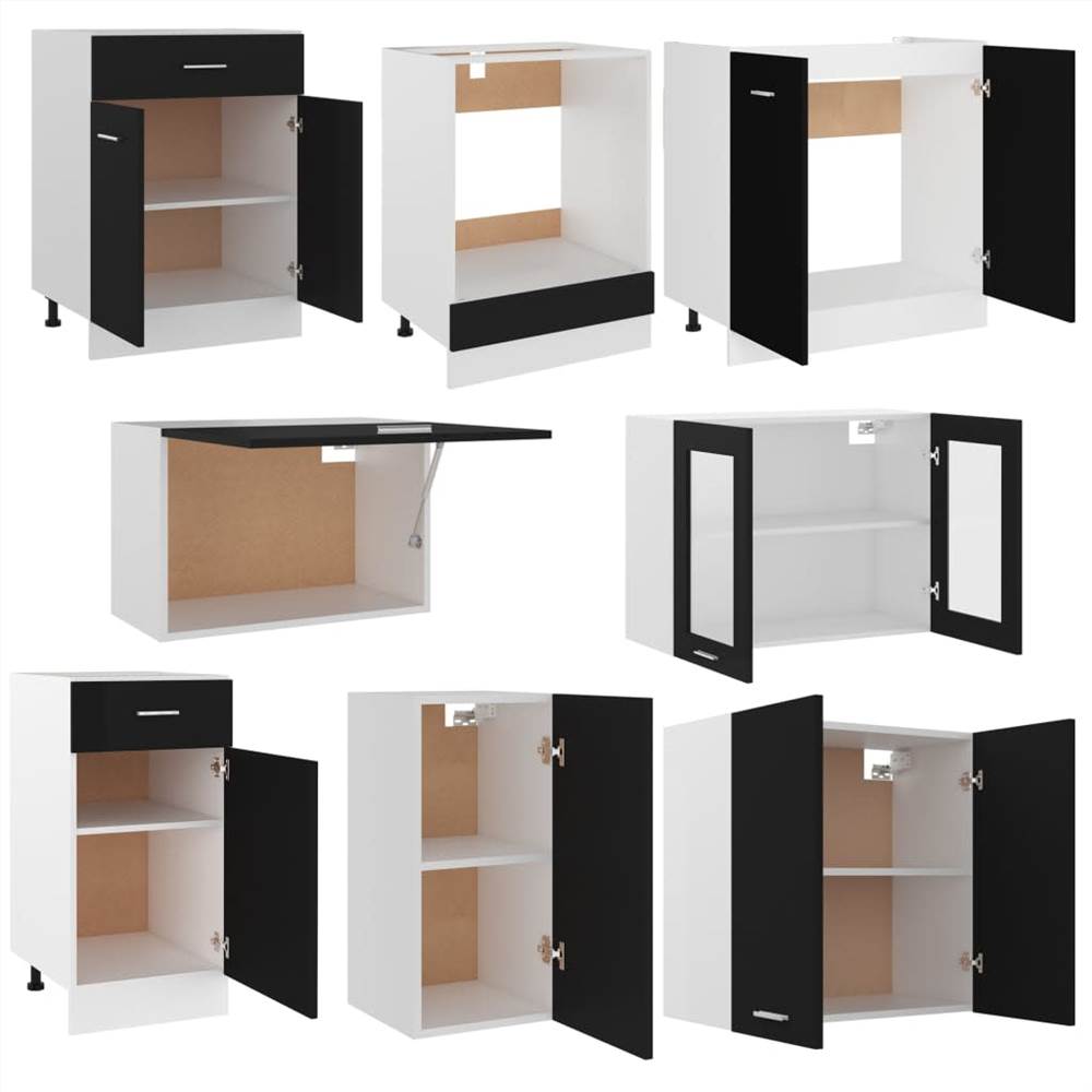 8 Piece Kitchen Cabinet Set with Worktop Black Chipboard