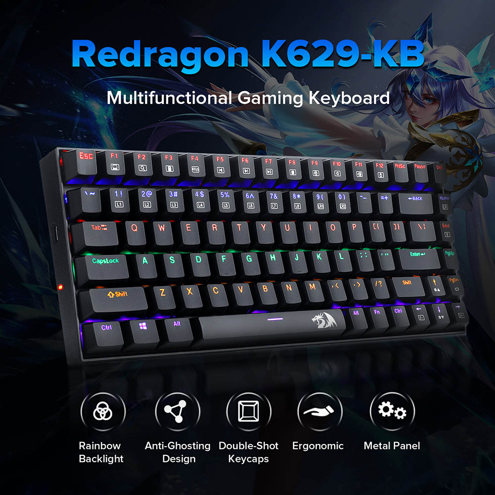 Redragon K629-KB 75% Rainbow LED Backlight Mechanical Gaming keyboard