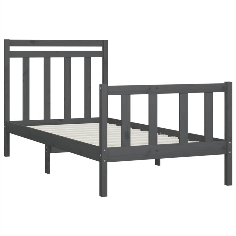 Bed Frame Grey Solid Wood Pine 90x200 cm