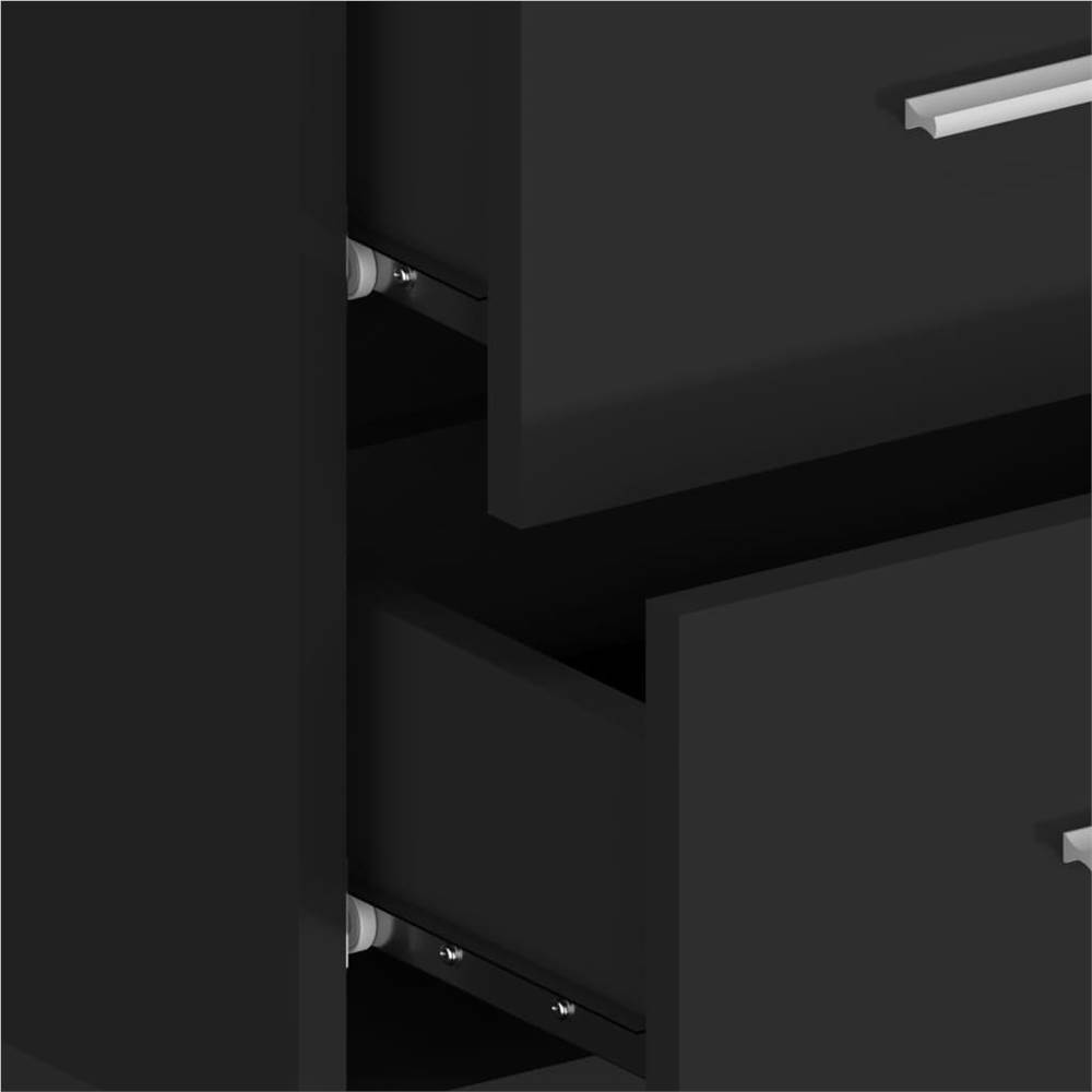 Bed Headboard with Cabinets Black Engineered Wood