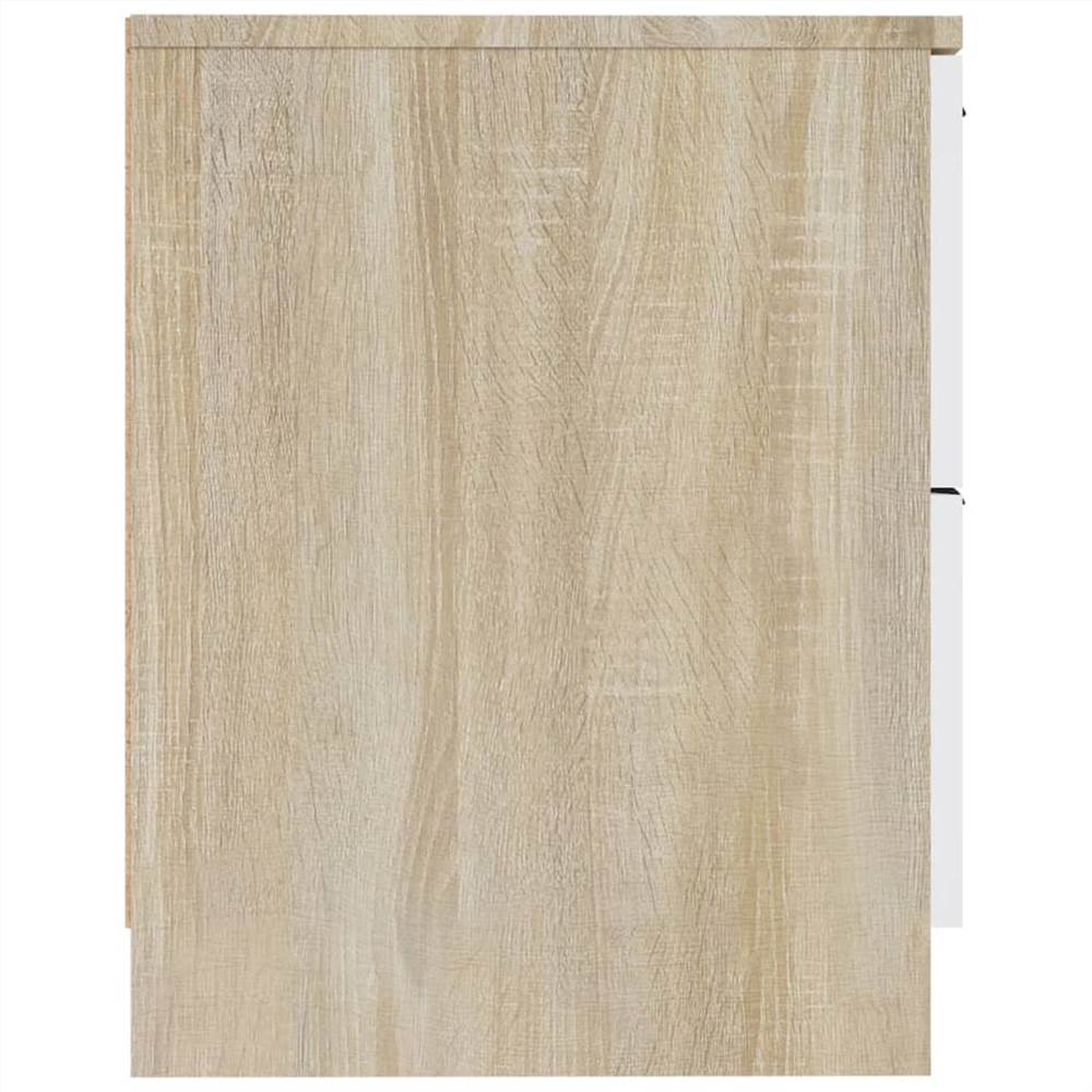 Bedside Cabinet White and Sonoma Oak Engineered Wood