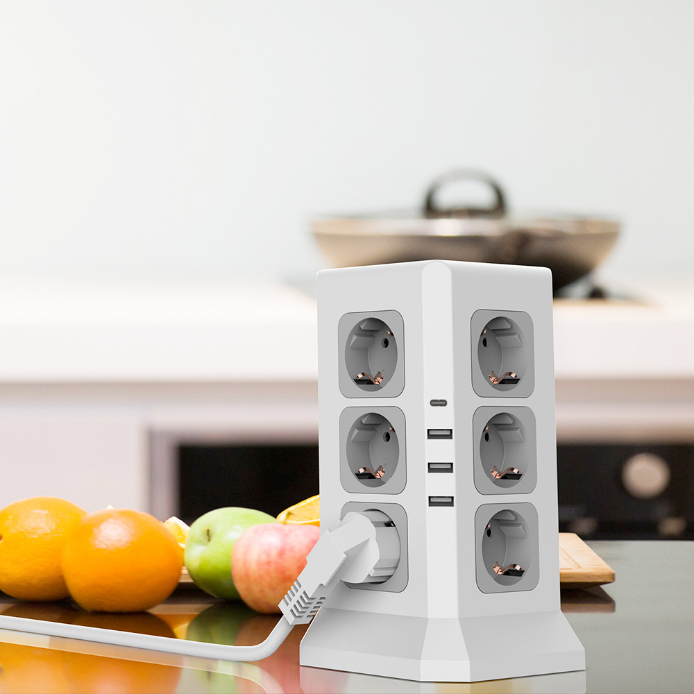 Sopend E11 Vertical Tower Power Strip Socket with EU Plug White
