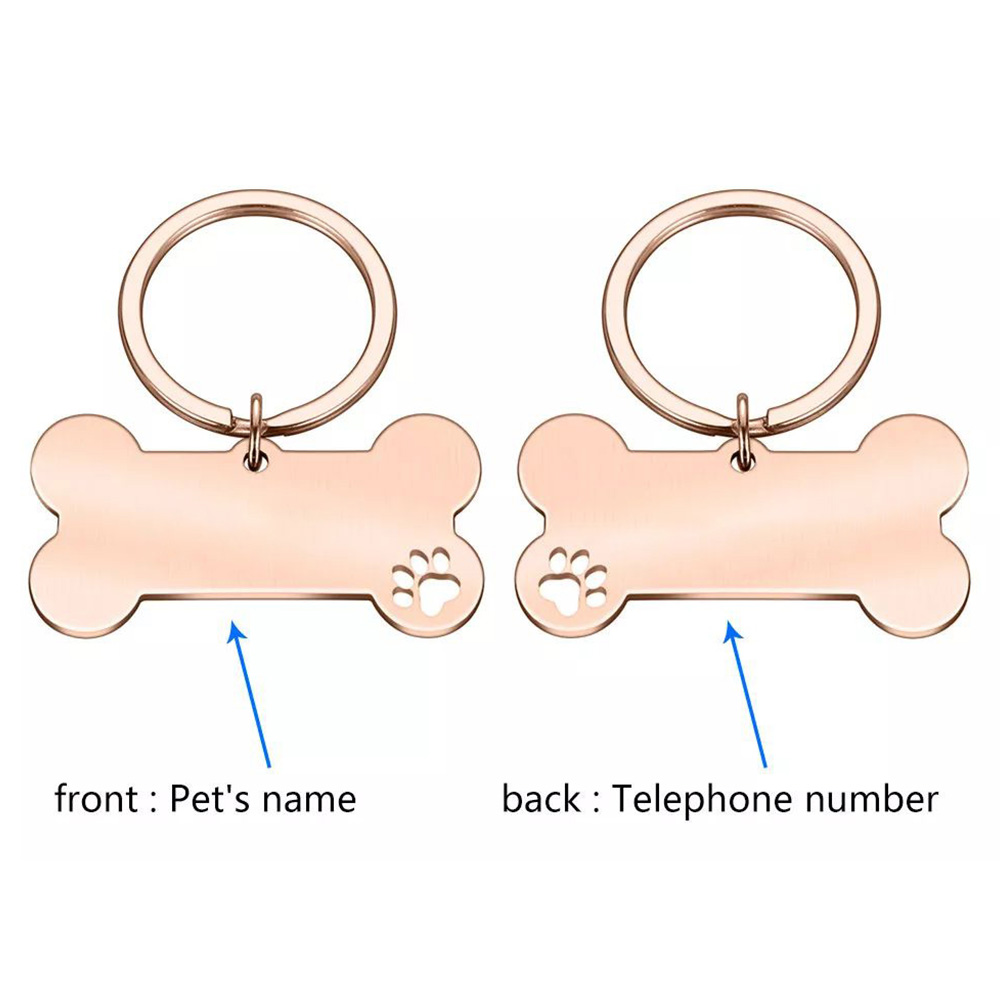 Personalized Bone-Shaped Funny Pet ID Tag Rose Gold