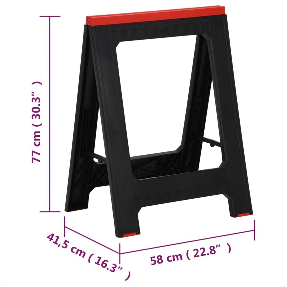 Foldable Work Trestles 2 pcs Black and Red Polypropylene 350 kg