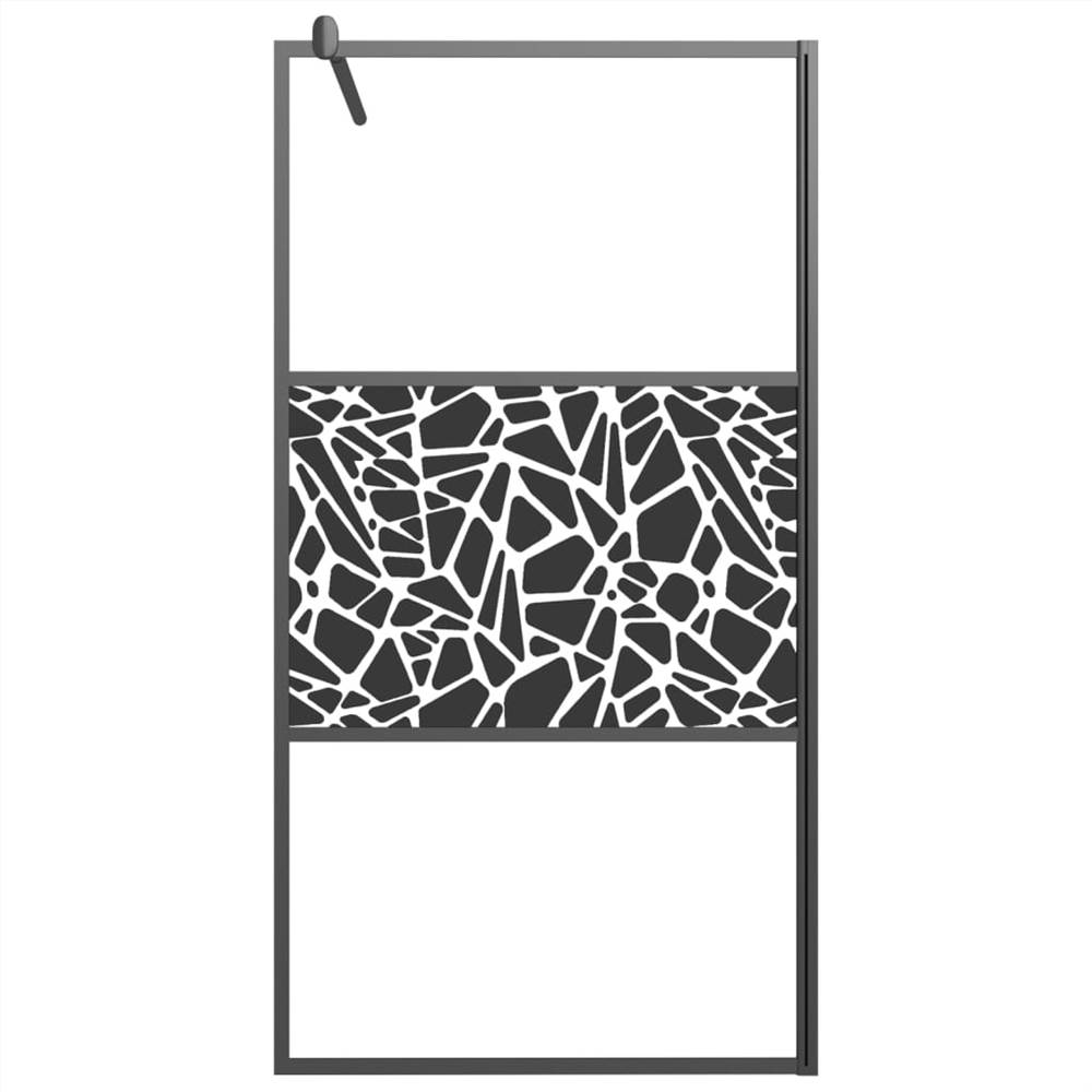 Walk In Shower Wall 100x195cm Esg Glass With Stone Design Black