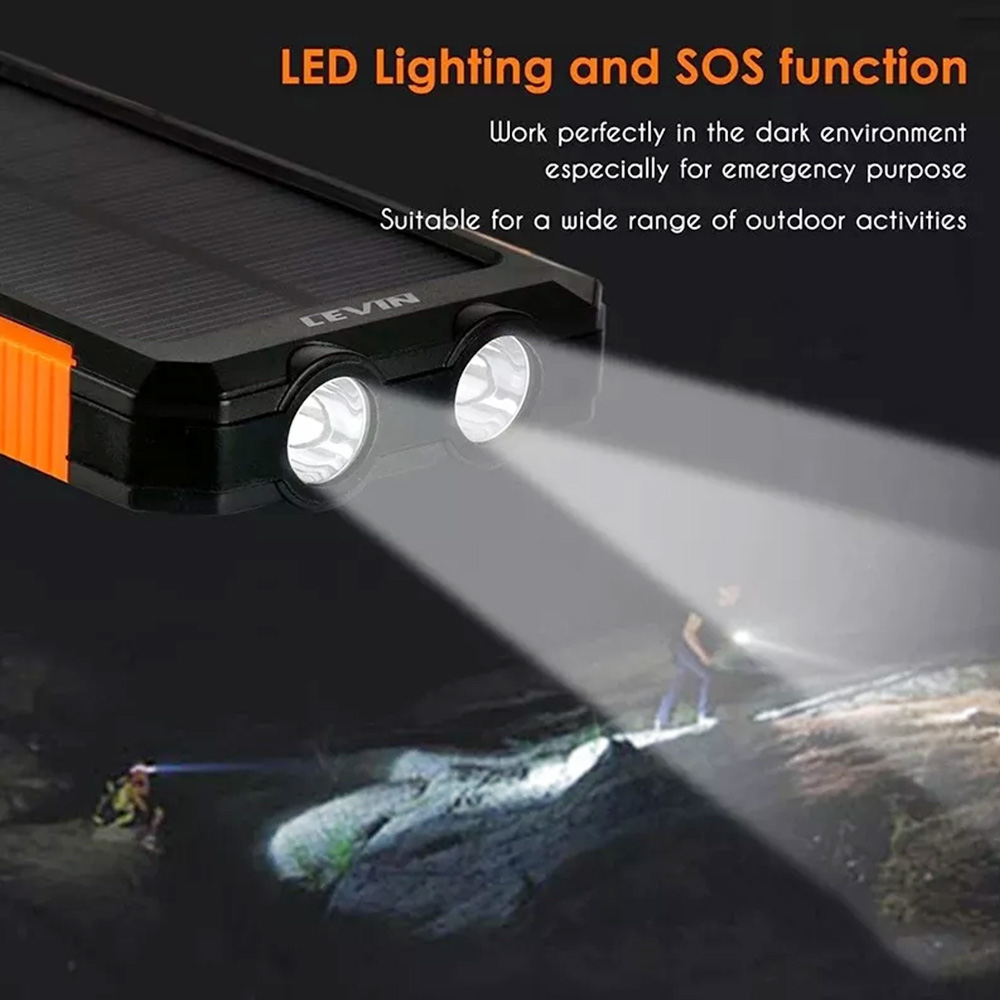 Waterproof 20000mAh Solar Power Bank Orange + Black