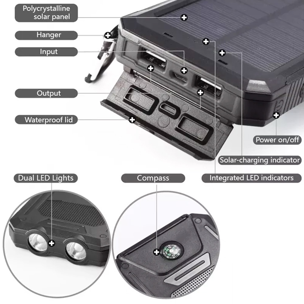 Waterproof 20000mAh Solar Power Bank Orange + Black